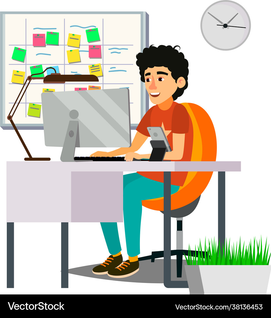 Cute boy project manager planning strategy Vector Image