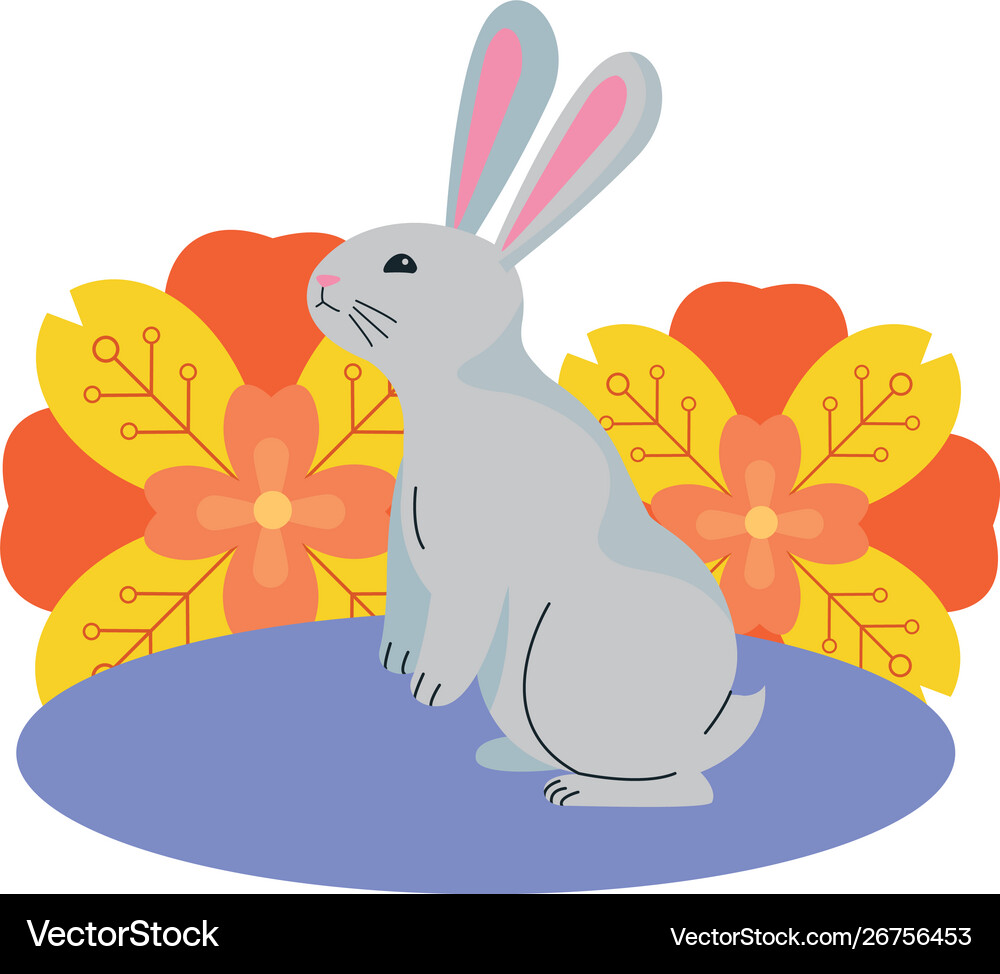 Cute rabbit and flower cartoon Royalty Free Vector Image