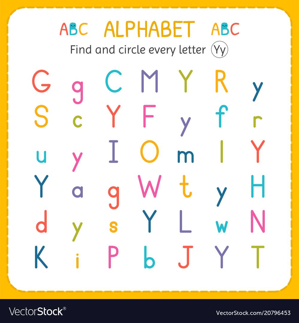 Find and circle every letter y worksheet for Vector Image