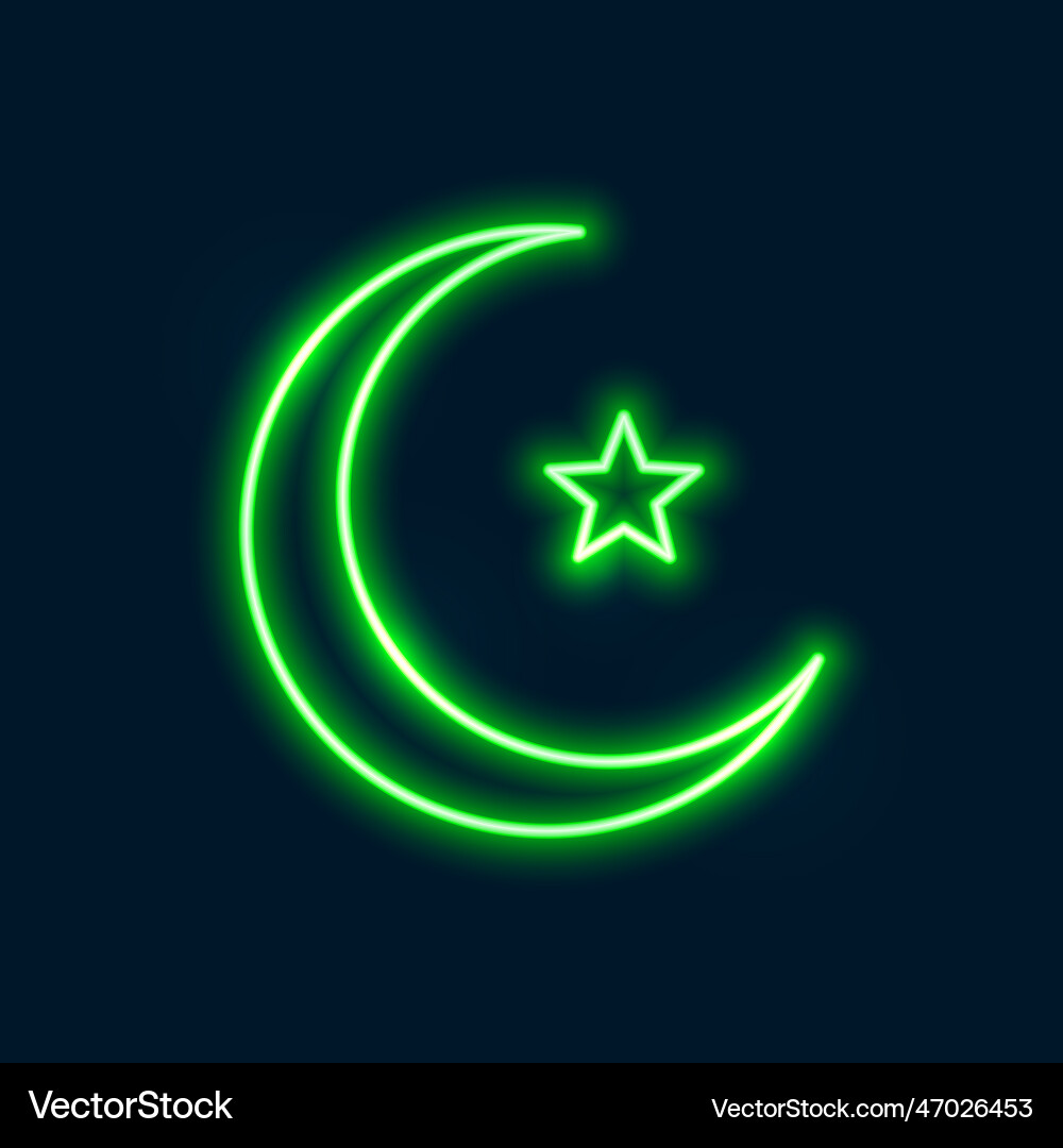 Glowing green neon crescent symbol background Vector Image