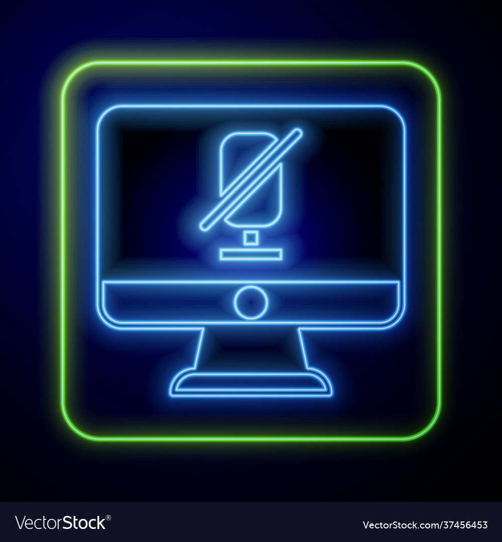Glowing neon mute microphone on computer icon Vector Image Glowing neon mute microphone on computer icon Vector Image