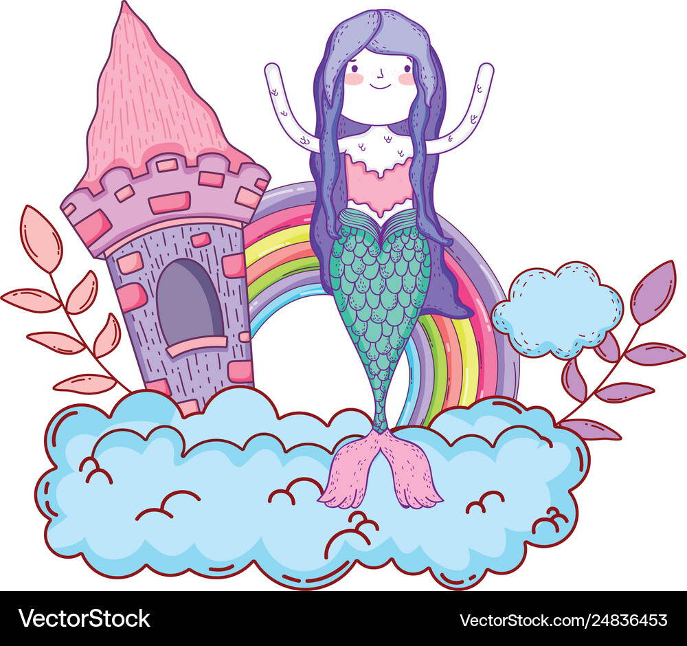 Mermaid with castle undersea scene Royalty Free Vector Image