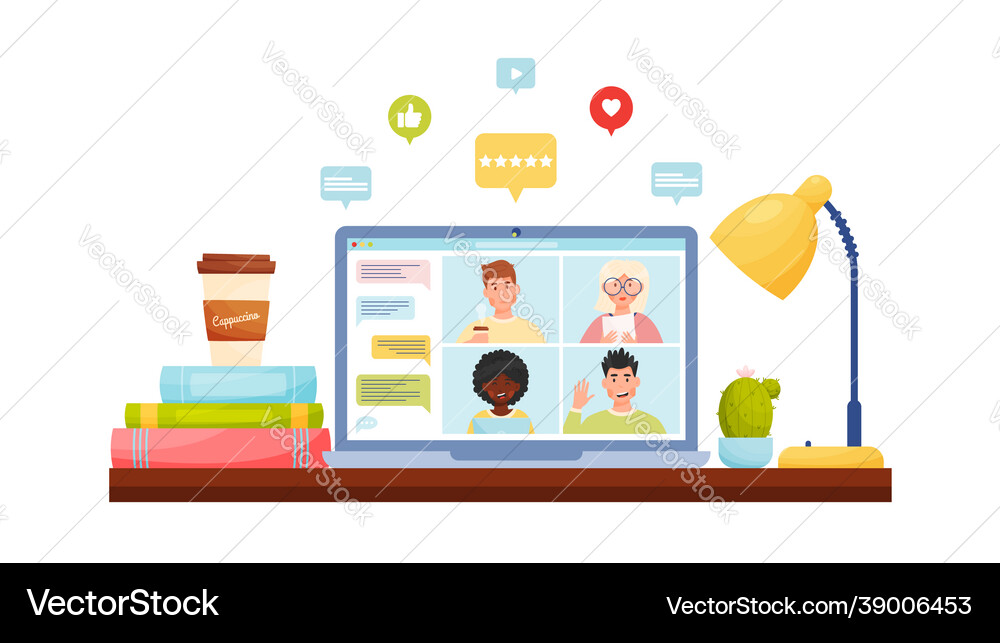 Online video chat conference meeting with diverse Vector Image