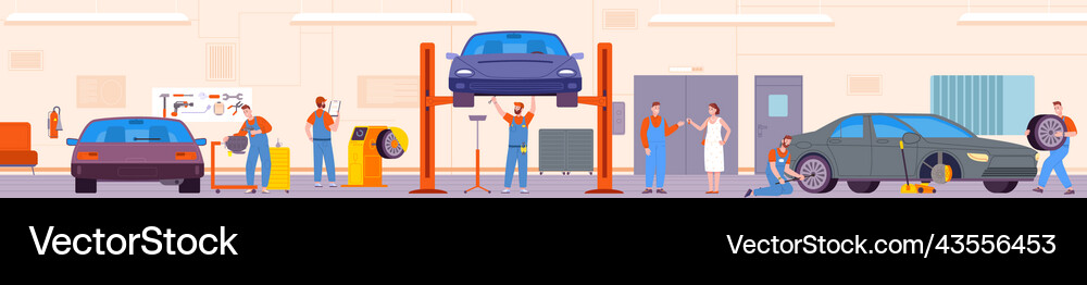 Professional car workshop mechanical maintenance Vector Image