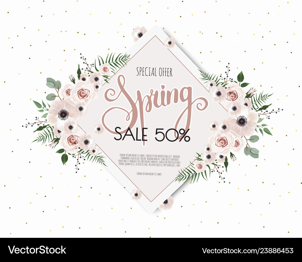 Spring sale background with beautiful flowers Vector Image