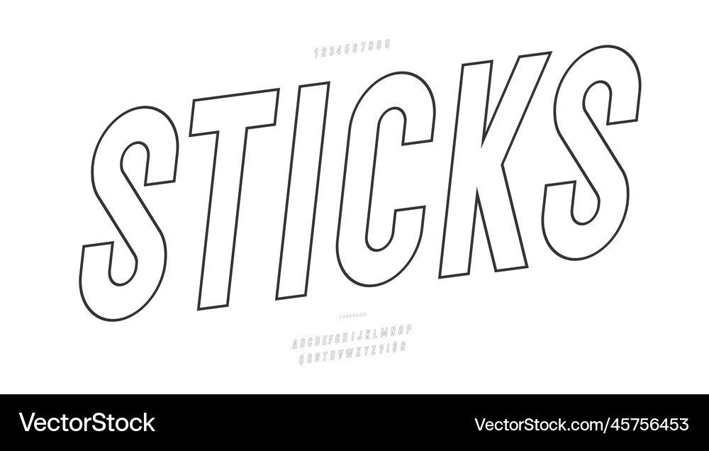 Sticks font slanted style modern typography Vector Image