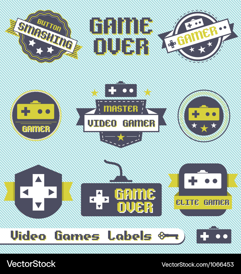 Video games labels and icons Royalty Free Vector Image