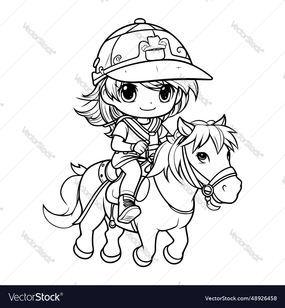 Coloring Page Outline Of A Cute Girl Riding Vector Image