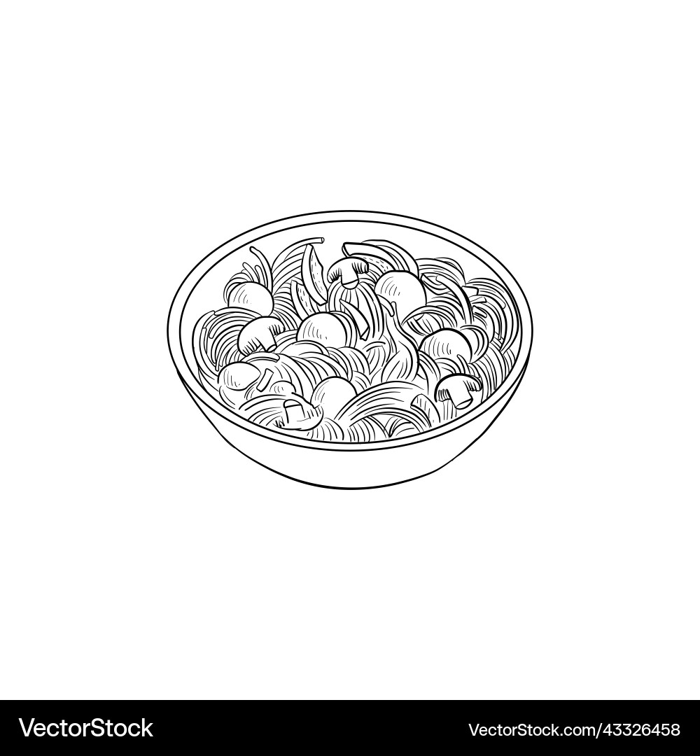 Drawing bowl with udon noodles Royalty Free Vector Image
