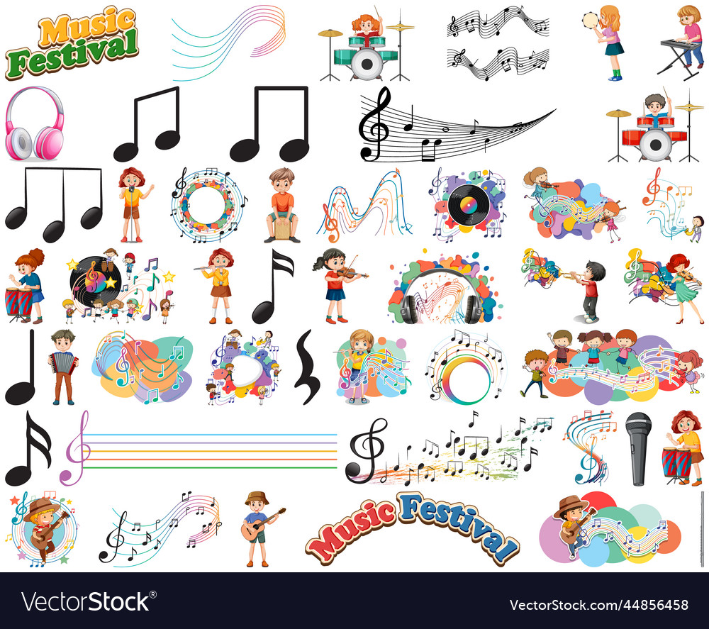 Kids musical instruments and music symbols set Vector Image