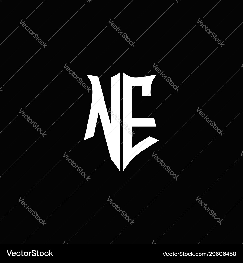 Ne monogram letter logo ribbon with shield style Vector Image