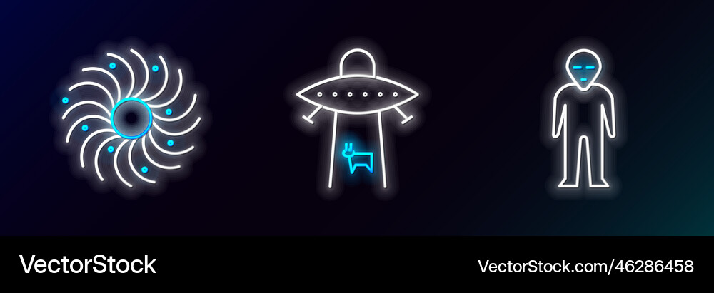 Set line alien black hole and planet icon Vector Image