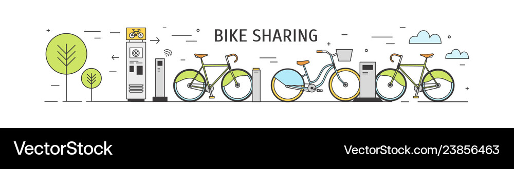 Bike sharing station with rental bicycles parked Vector Image