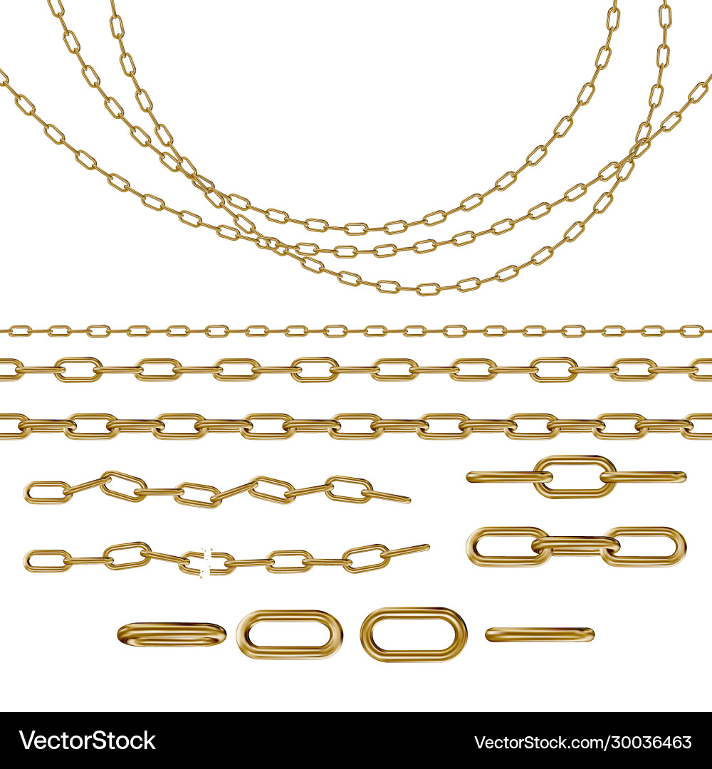 Collection metal chains color gold Royalty Free Vector Image