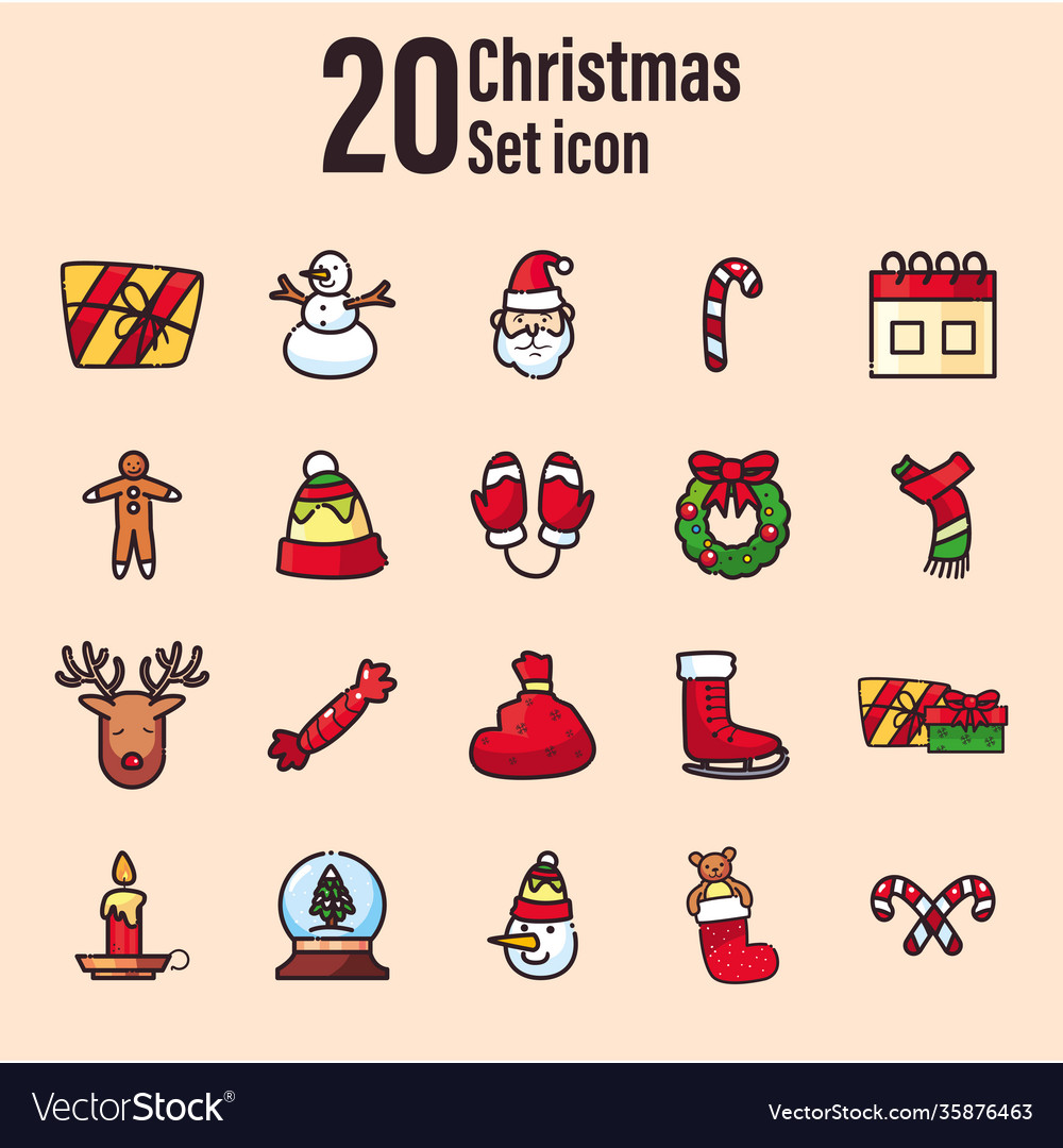 Merry christmas flat style icon collection Vector Image