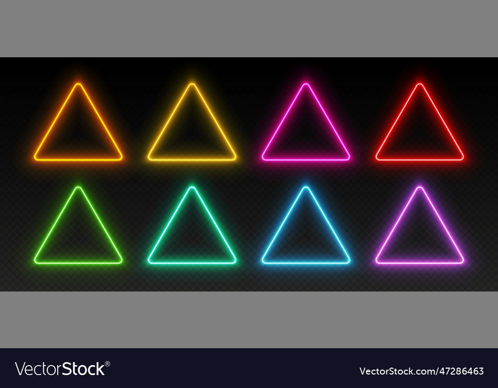 Neon triangle frames glowing borders set Vector Image