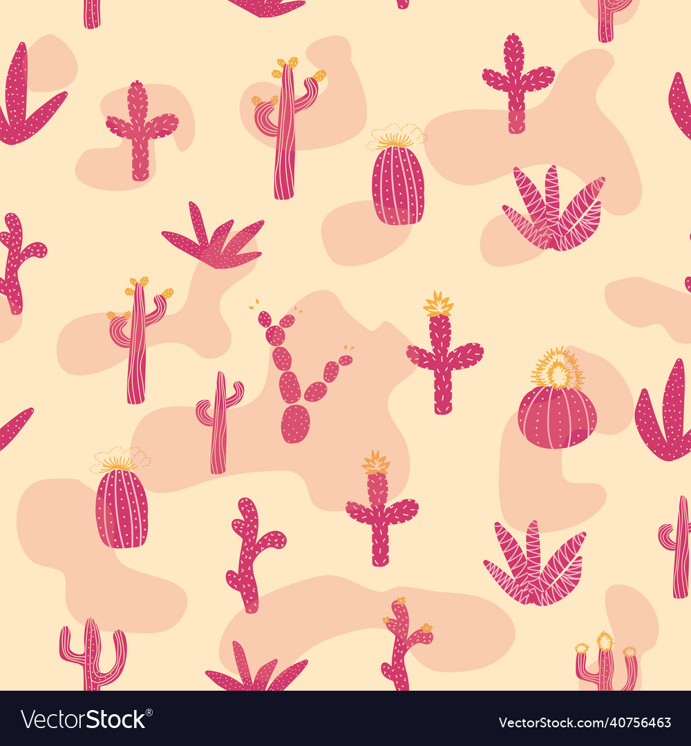 Seamless patterns with different cacti bright Vector Image