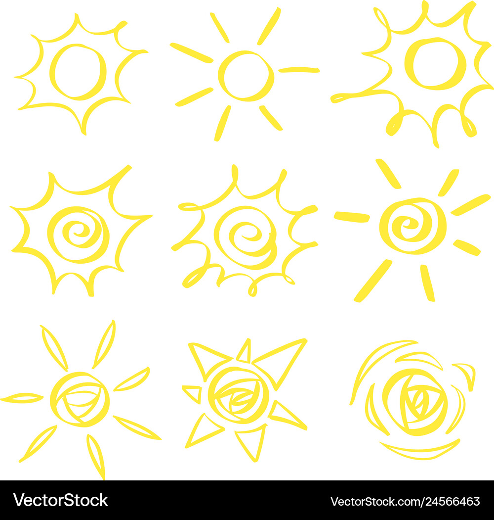 Sun icon set hand drawn Royalty Free Vector Image