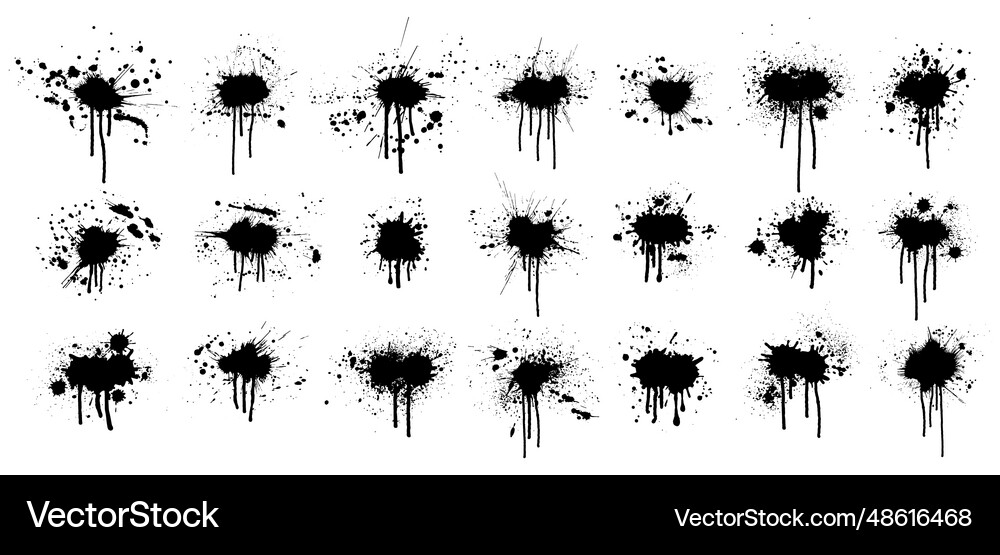 Beautiful black ink splashes with drips and drops Vector Image
