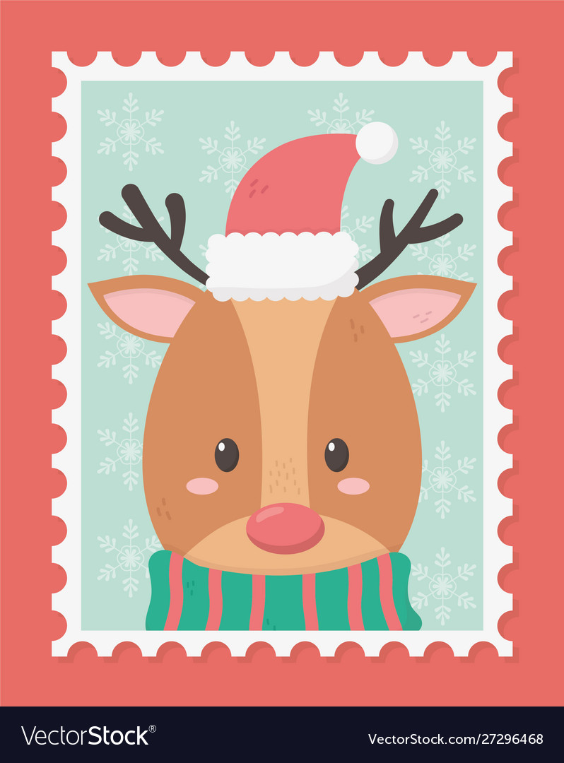 Cute reindeer celebration happy christmas stamp Vector Image