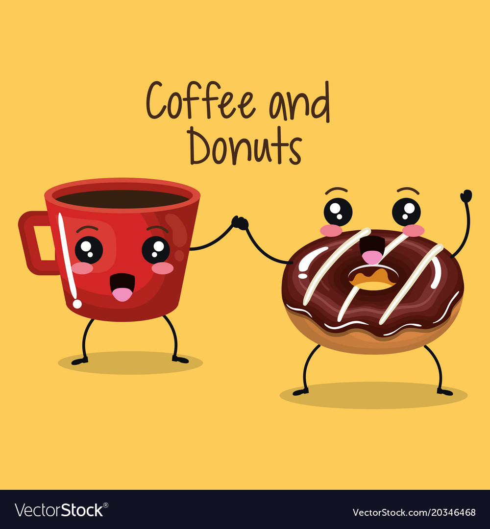 Delicious coffee cup and donuts kawaii character Vector Image