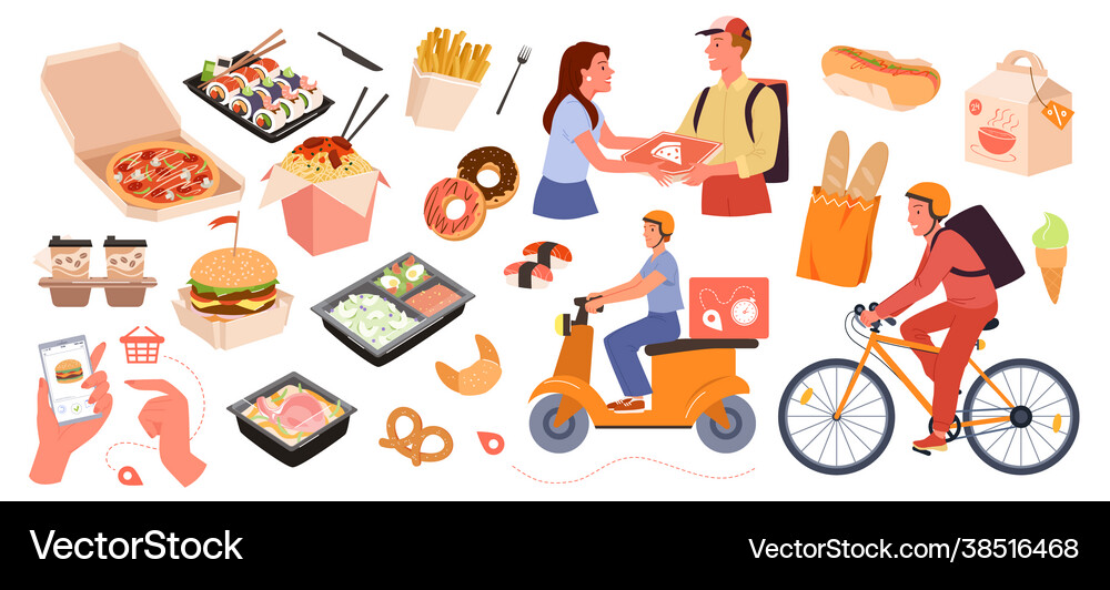 Fast food delivery service set online order from Vector Image