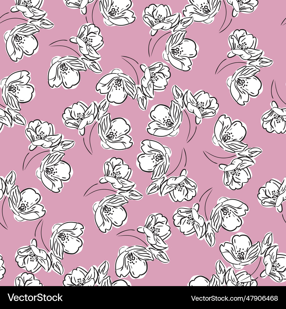 Floral pattern black and white hand-drawn flowers Vector Image