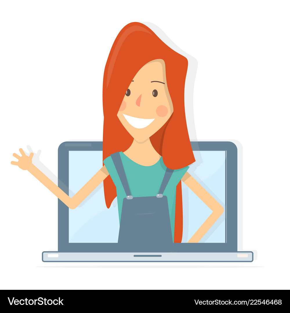 Happy operator on the laptop screen call-center Vector Image