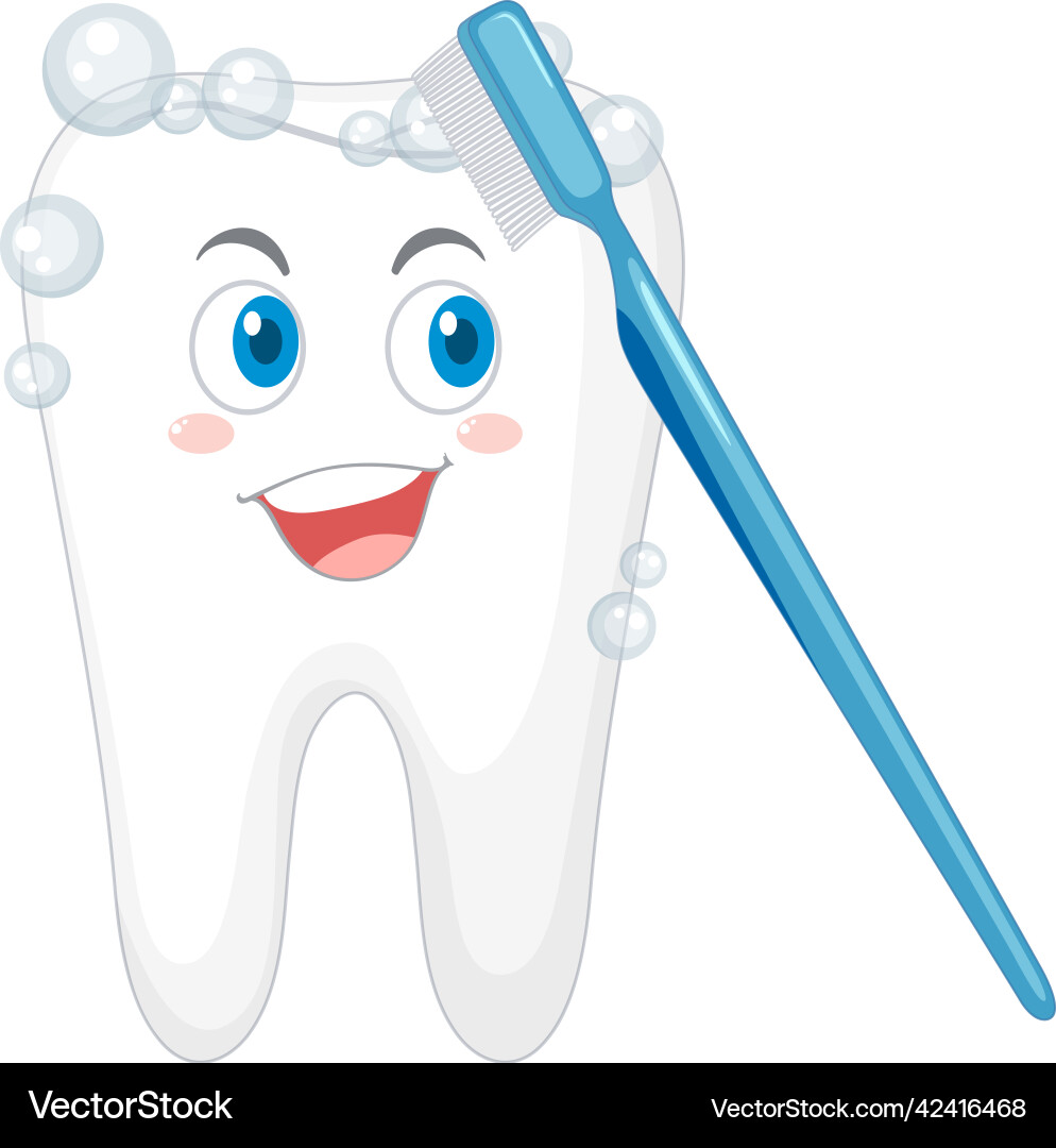 Happy tooth brushing itself with dental cleaning Vector Image
