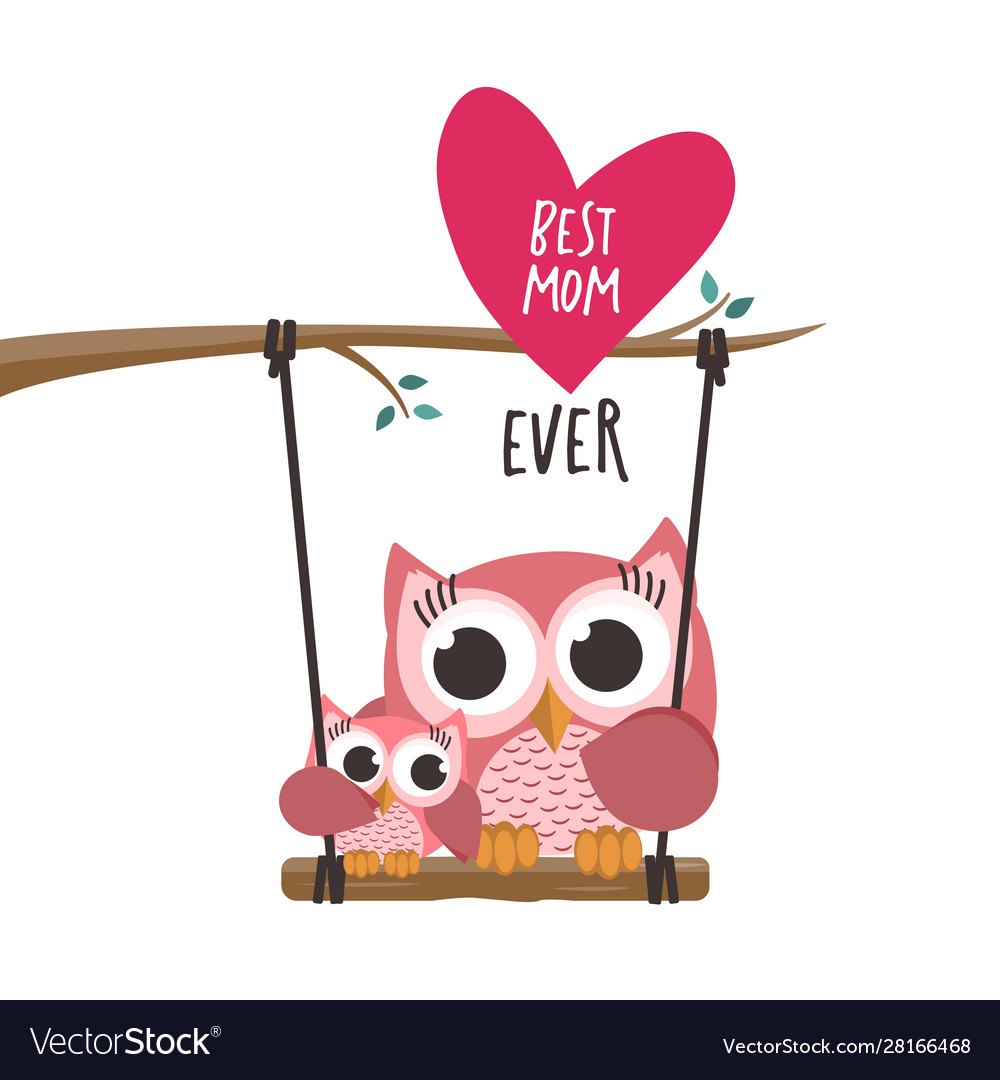 Mothers day owls in love a swing best mom ever Vector Image
