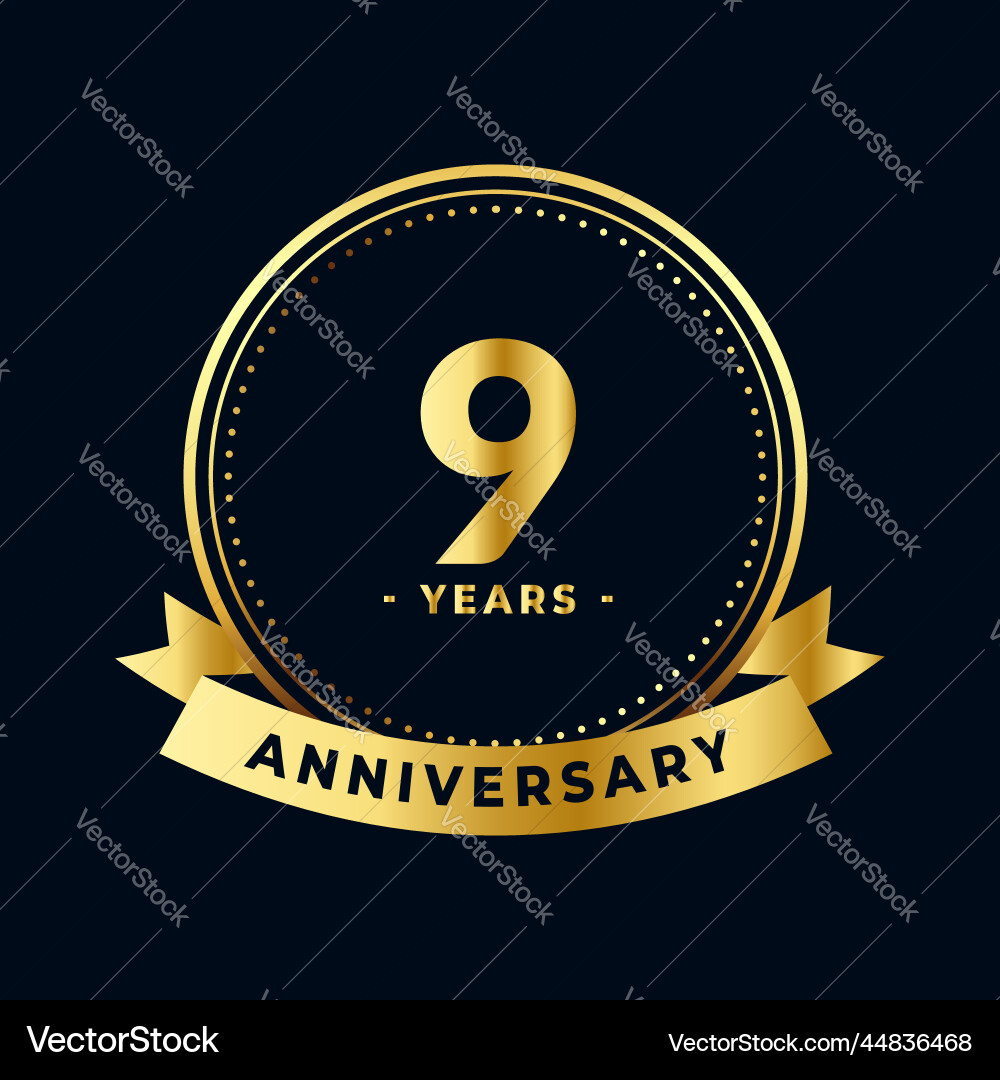 Nine years anniversary gold and black Royalty Free Vector