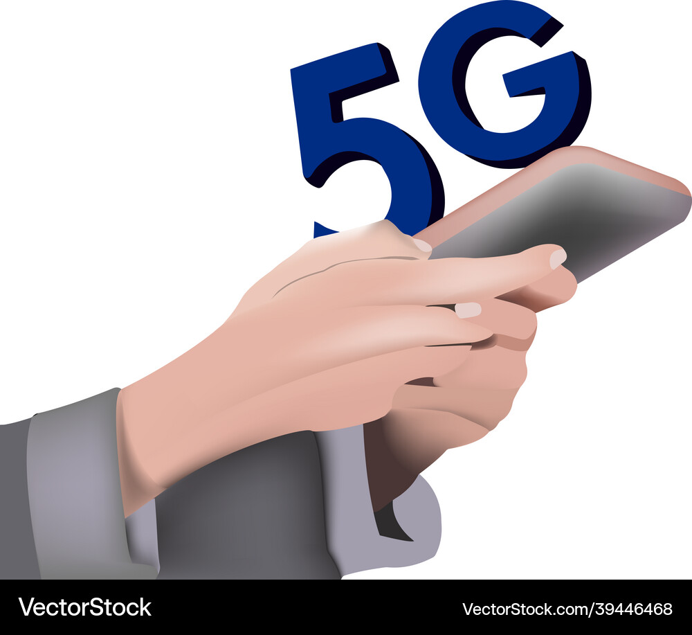 Person with mobile phone with 5g connection Vector Image
