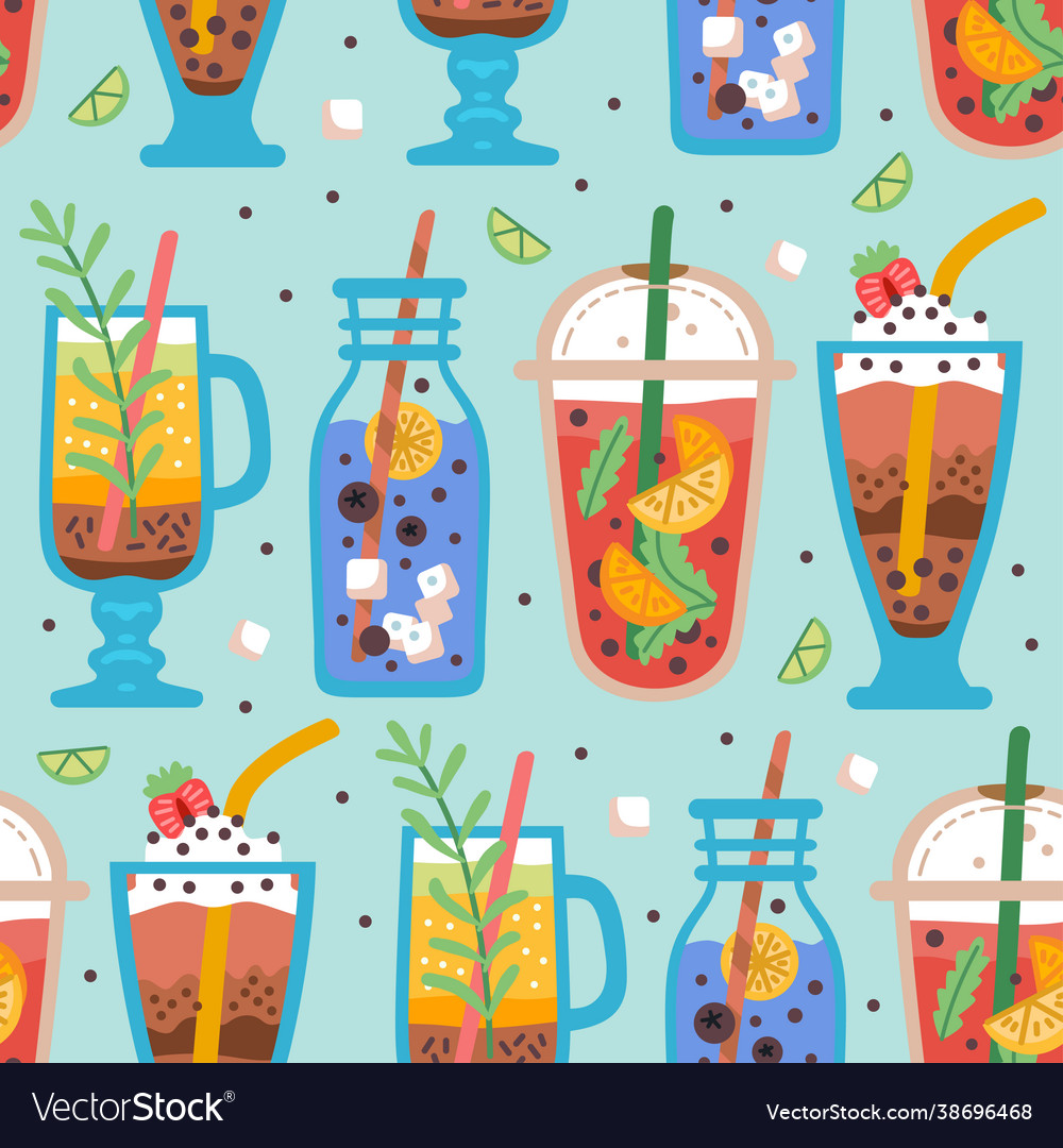 Refreshing Bubble Tea Pattern Royalty Free Vector Image