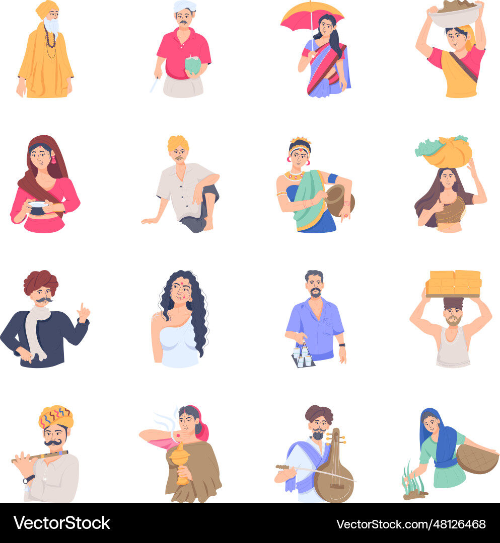 Set of indian people flat Royalty Free Vector Image