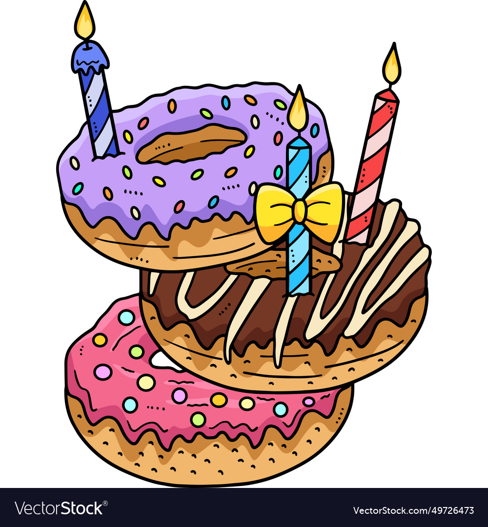 Birthday stack of donuts with candle clipart Vector Image