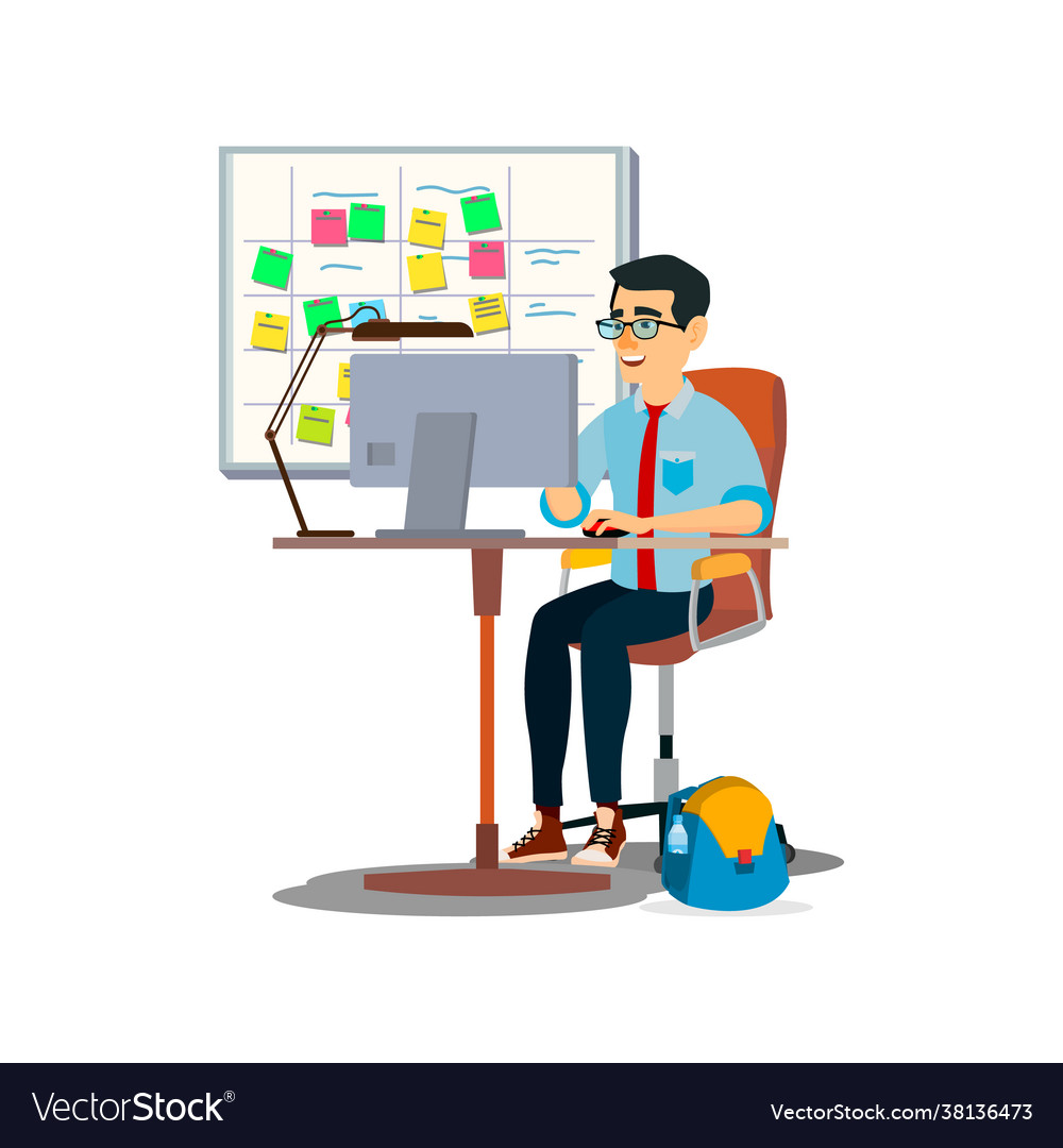 Bright manager man preparing computer presentation