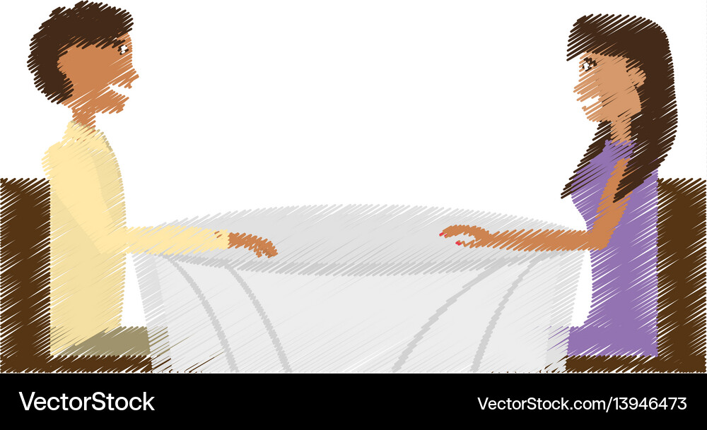 Drawing loving couple sitting date romance Vector Image