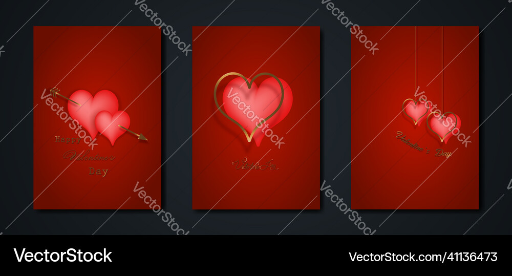 Happy valentines day set red greeting card Vector Image