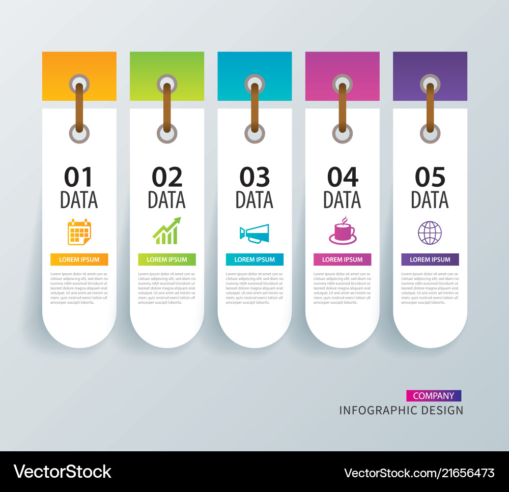 Infographics tab in vertical paper index with 5 Vector Image