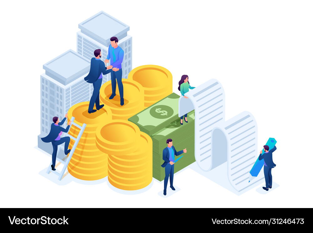 Isometric bank employees in operation concept Vector Image