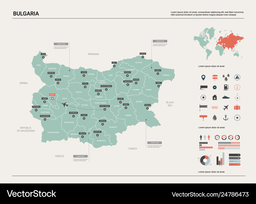 Map bulgaria high detailed country Royalty Free Vector Image