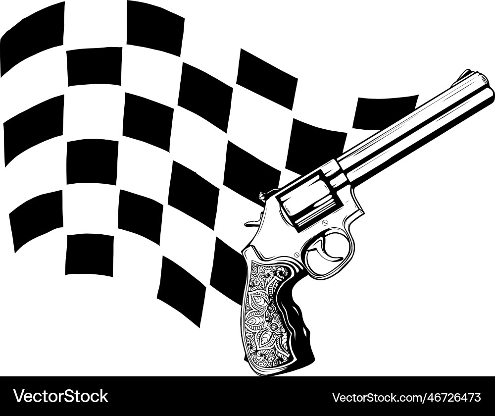 Monochrome gun with race flag Royalty Free Vector Image