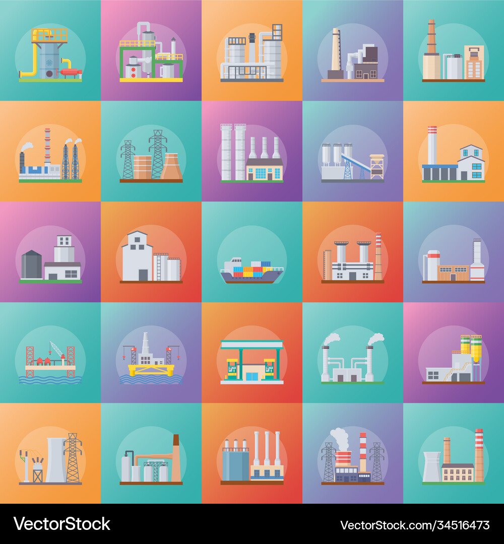 Oil industry flat icons Royalty Free Vector Image