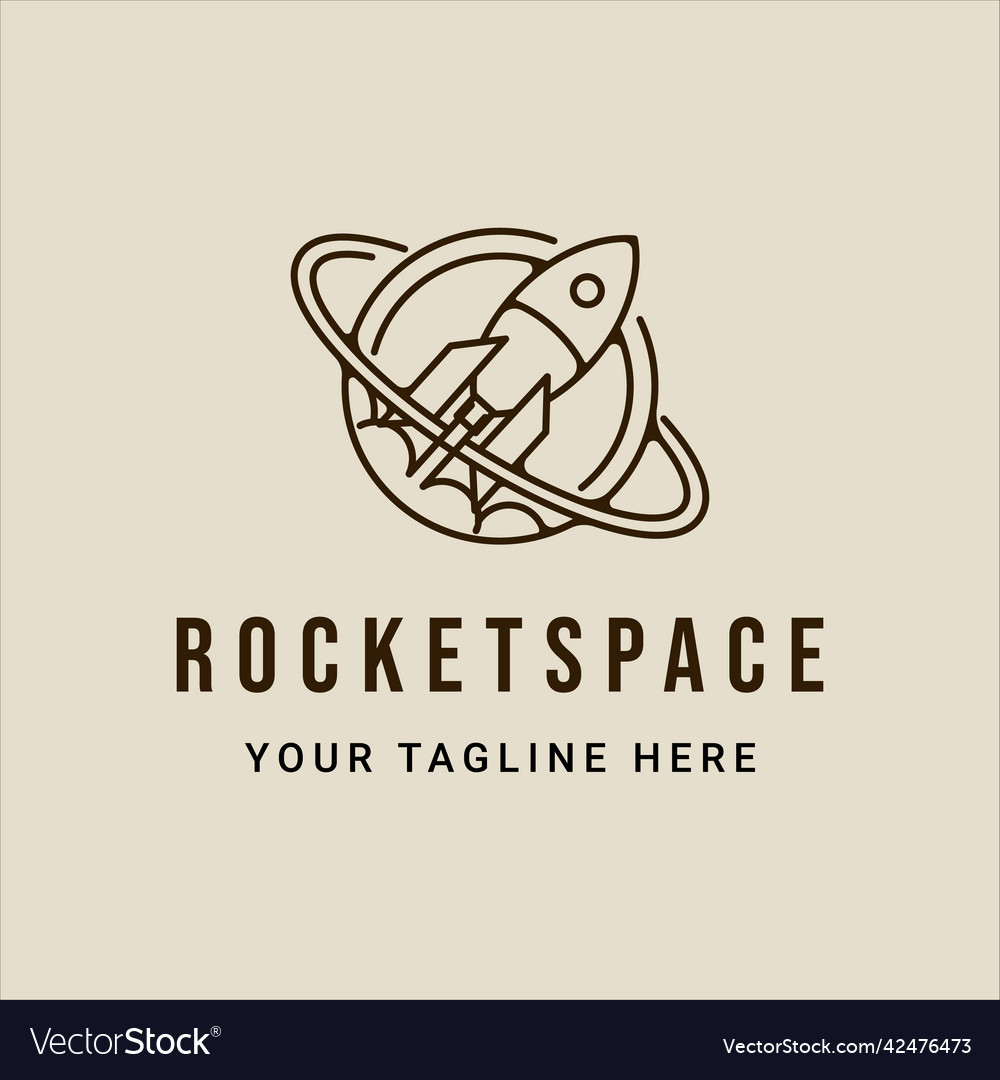 Rocket space line art simple vintage template Vector Image