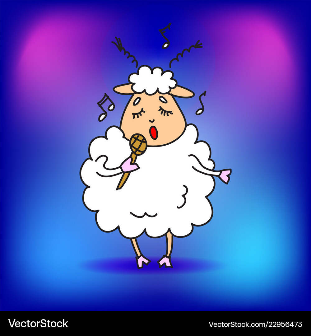 Sheep with a microphone sings song Royalty Free Vector Image