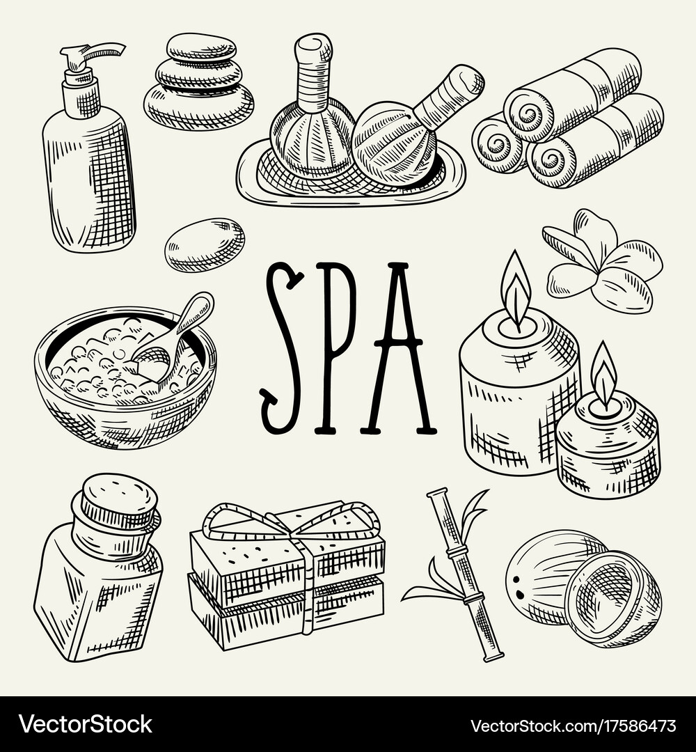 Spa Wellness Hand Drawn Doodle Set Royalty Free Vector Image