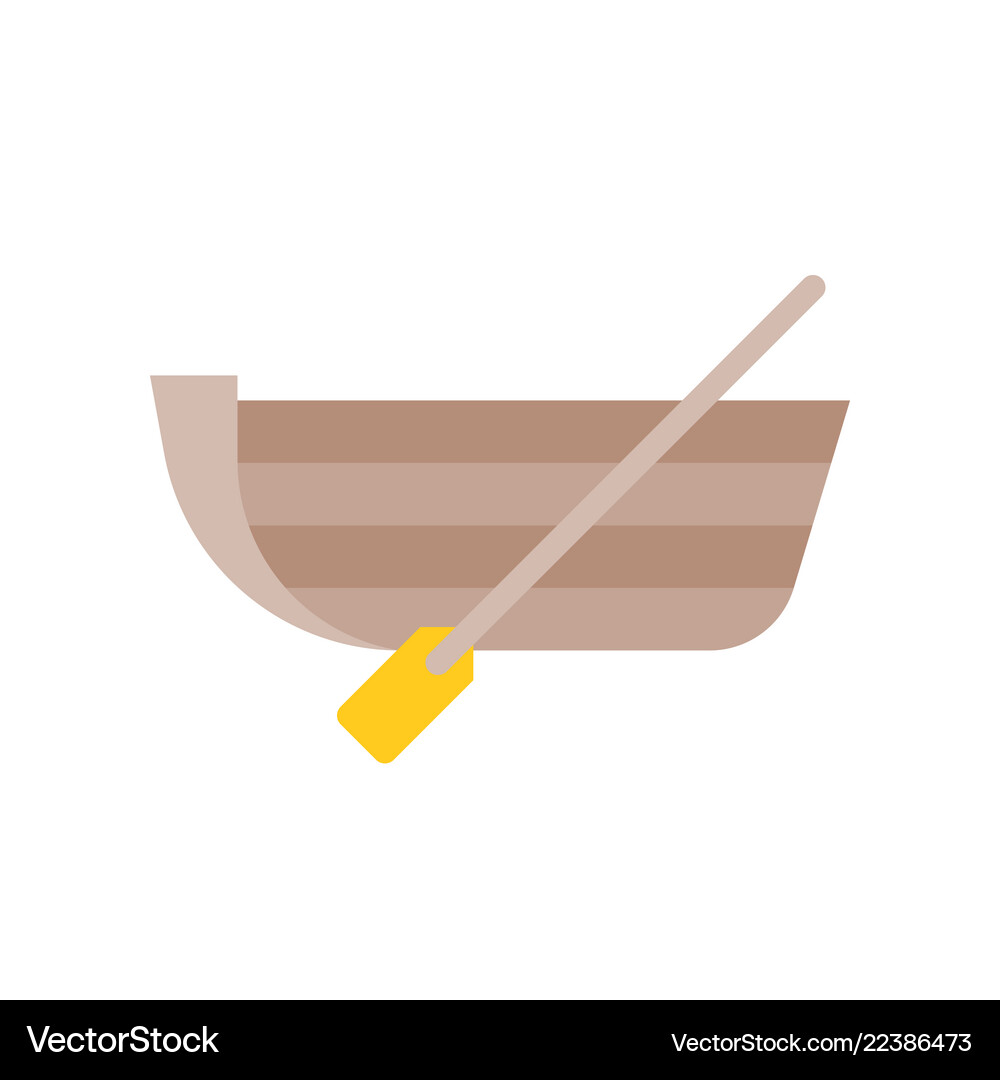 Wooden boat and paddle icon flat design Royalty Free Vector