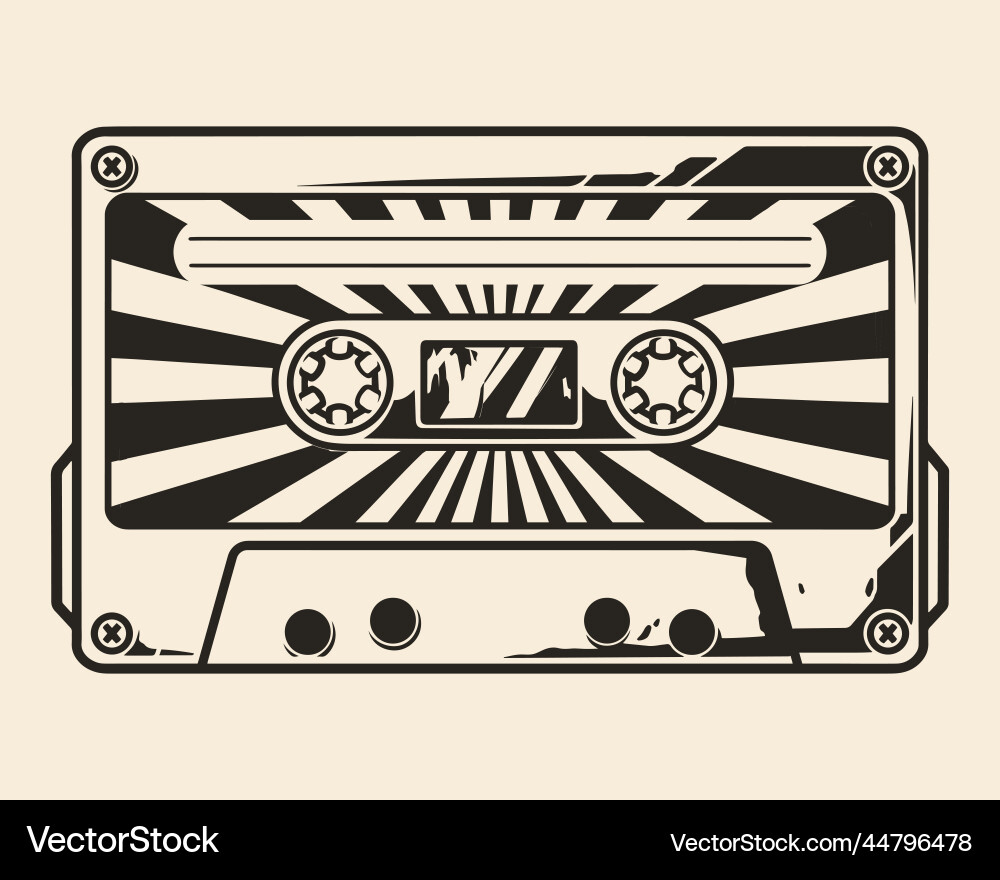 Cassette audio emblem vintage monochrome Vector Image