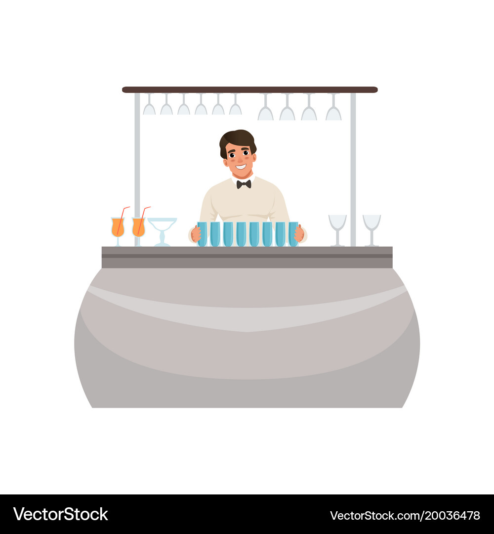 Cheerful bartender at the bar counter barman Vector Image