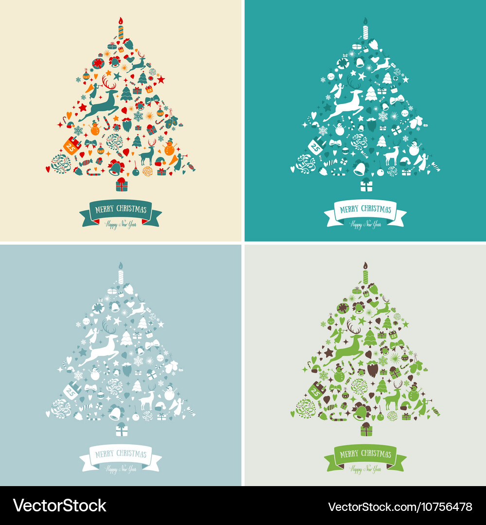 Holiday Templates Shapes Merry Christmas Pine Tree In Fun Happy Colors